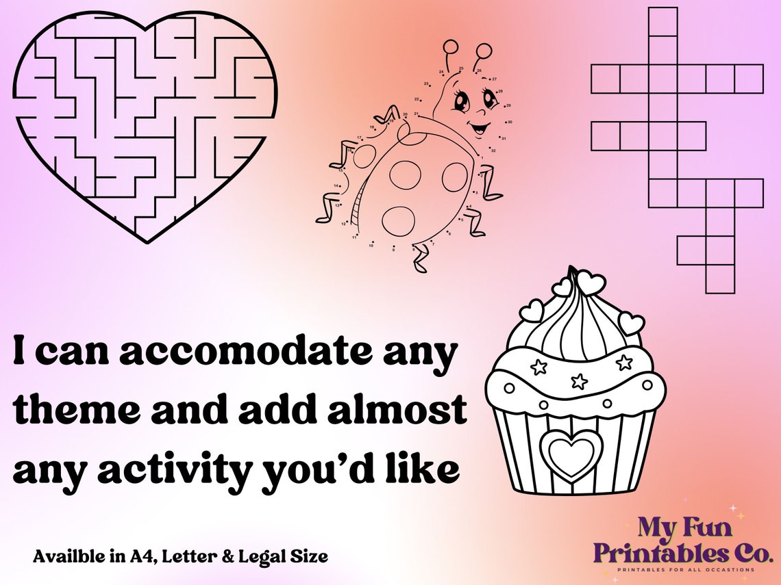 Printable Activity Sheet, Personalized Party Printable, Printable Party ...