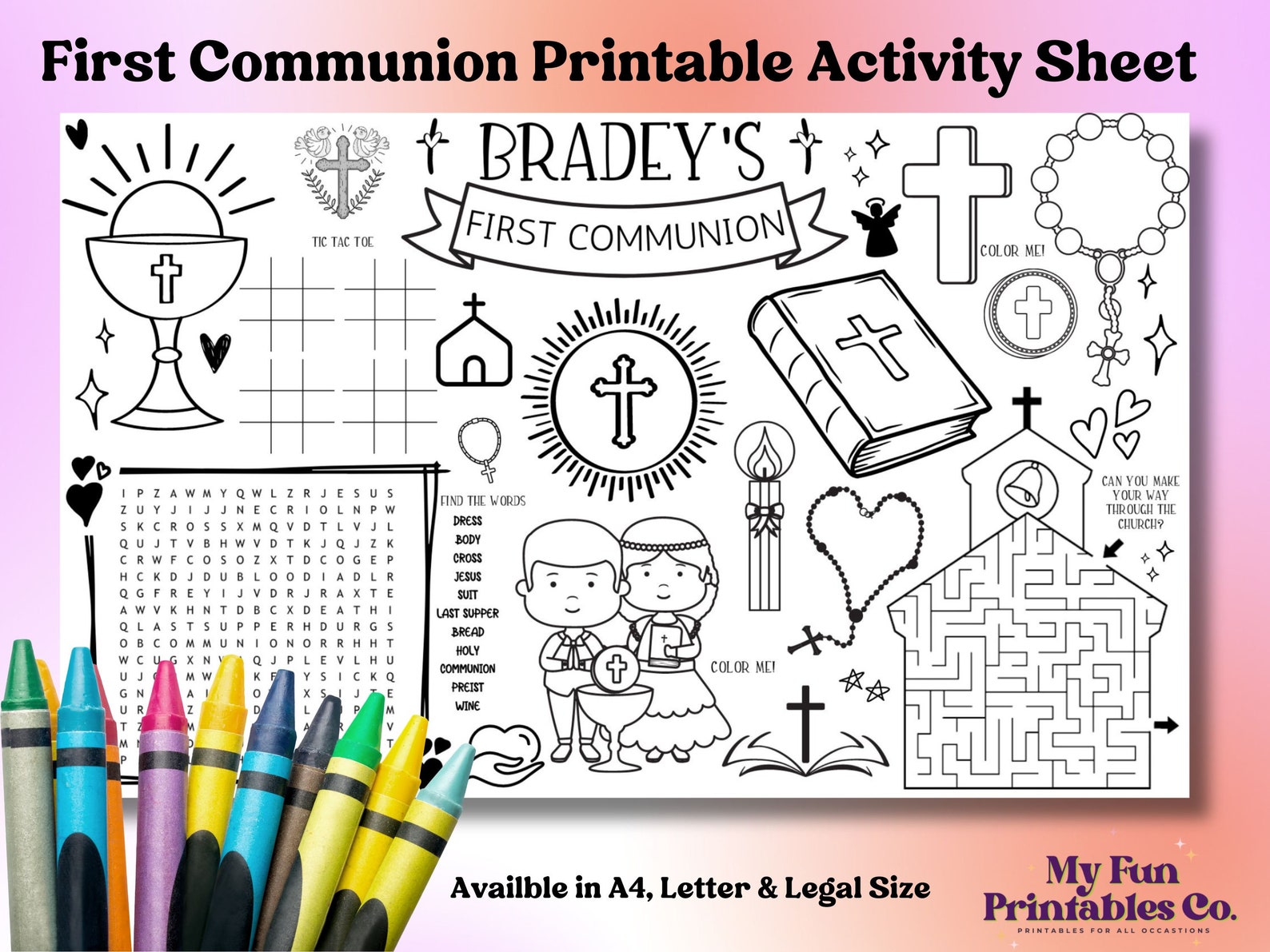 Printable First Communion Activity Sheet, First Communion Party ...