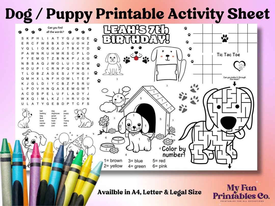 Printable Activity Sheet, Dog / Puppy Theme Party Printable ...