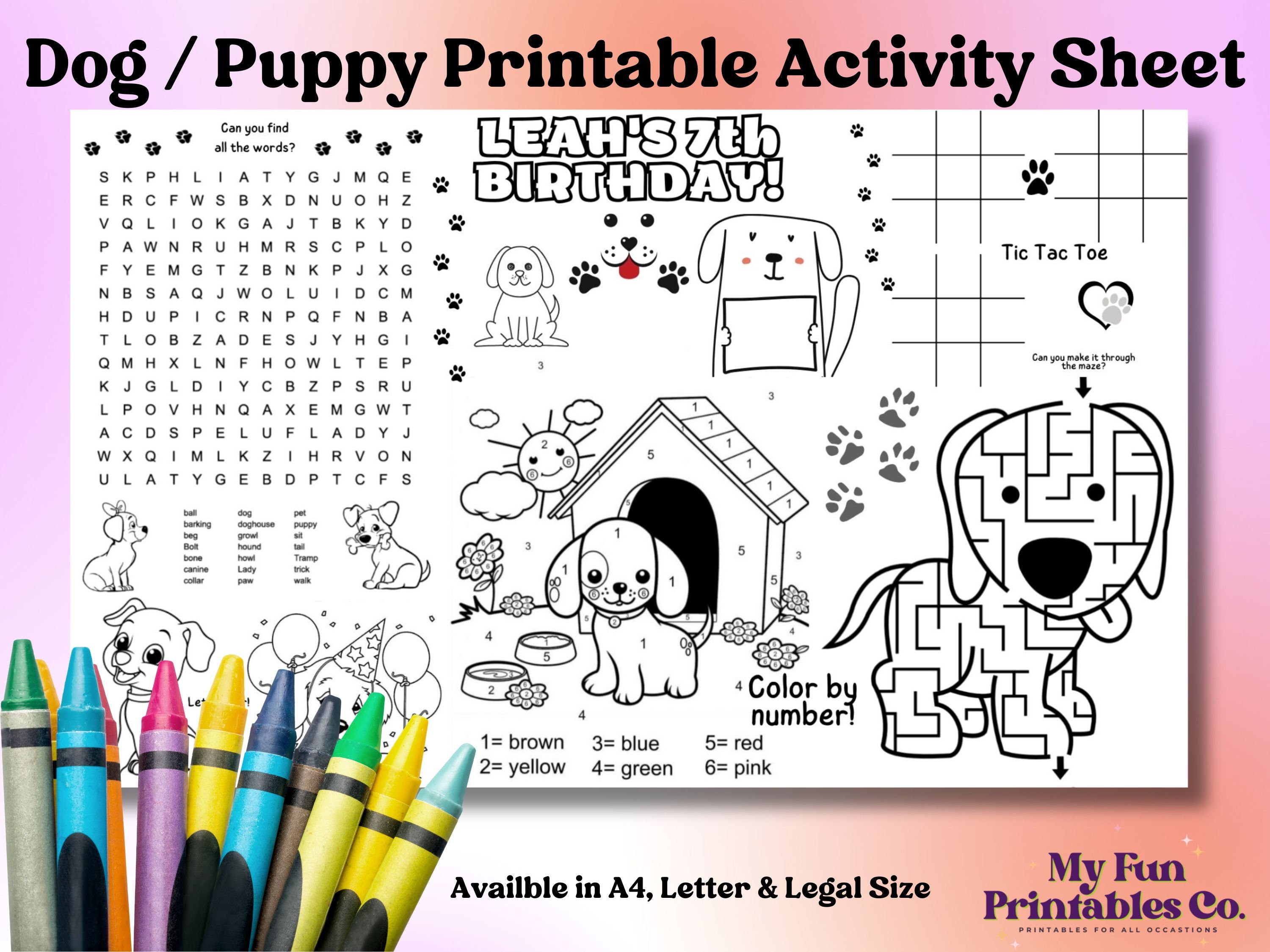 Printable Activity Sheet, Dog / Puppy Theme Party Printable ...