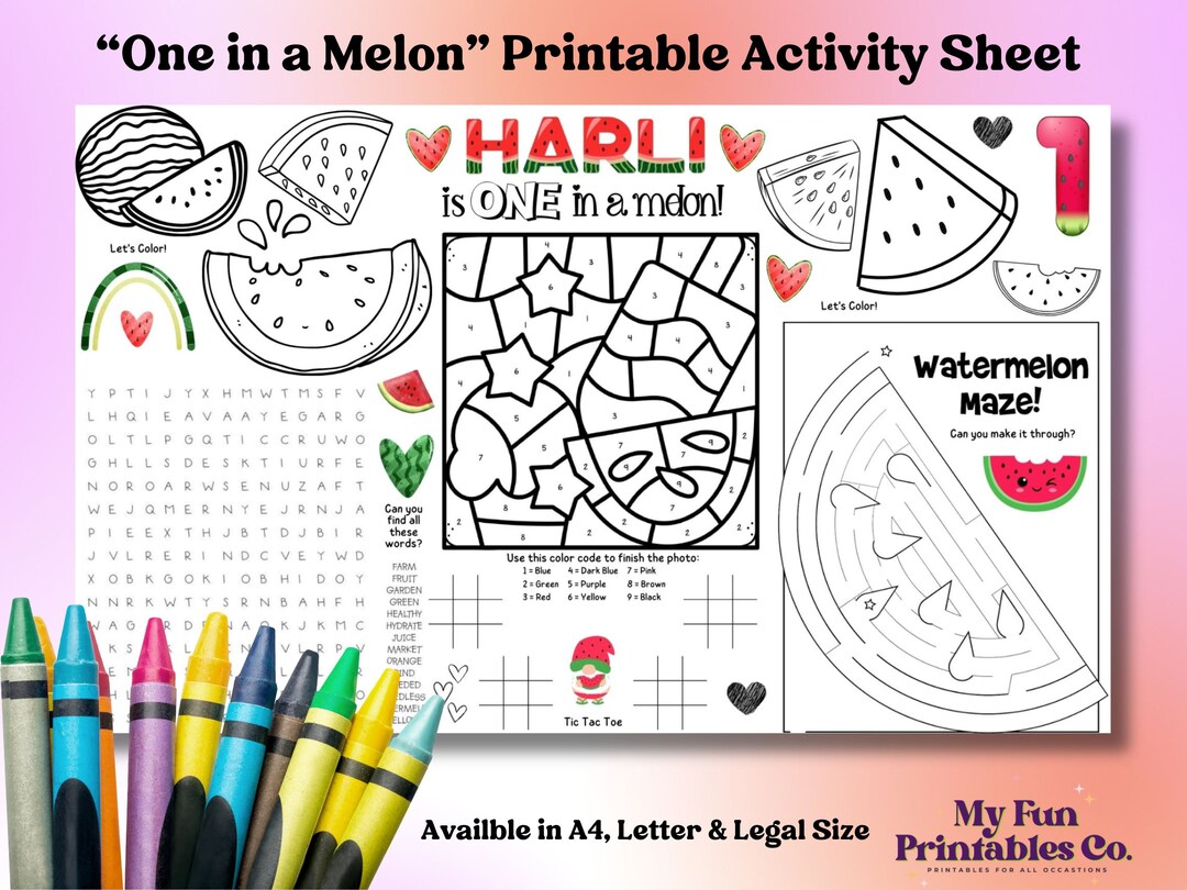 Printable Activity Sheet, One in a Melon Printable, One in a Melon ...