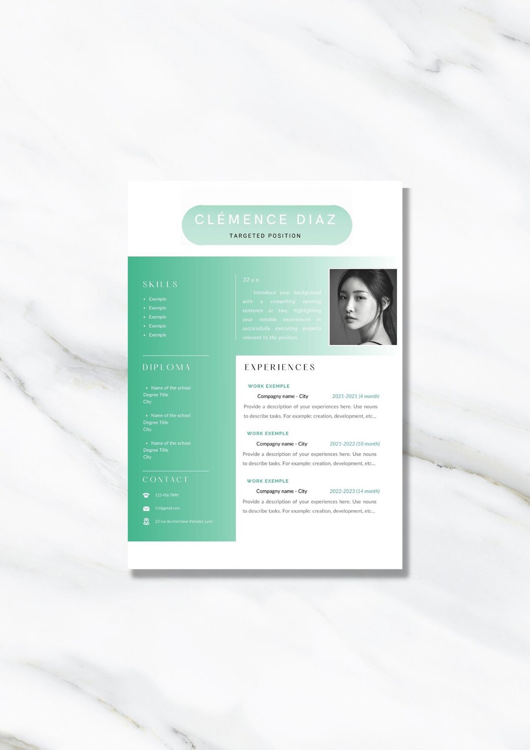Canva CV Template, Photo CV, Minimalist CV, Light Blue CV, Light Green ...