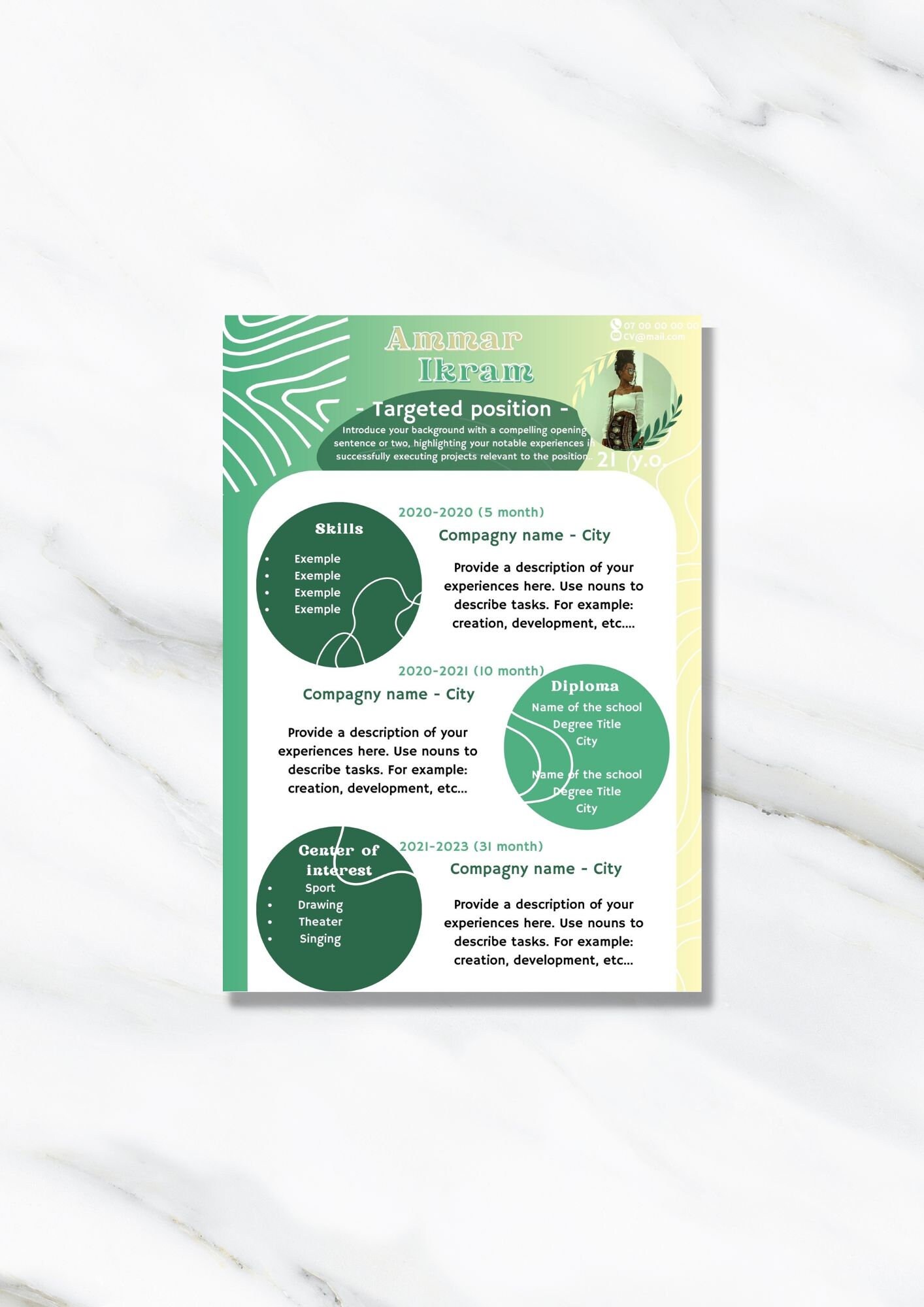 Abstract CV Template, Original CV, CV Design, Green CV, Canva CV - Etsy