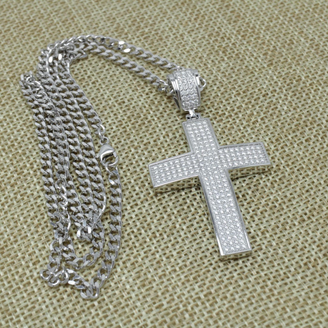 Men's Diamond Cross Pendant Sterling Silver 21-inch Chain Synthetic ...