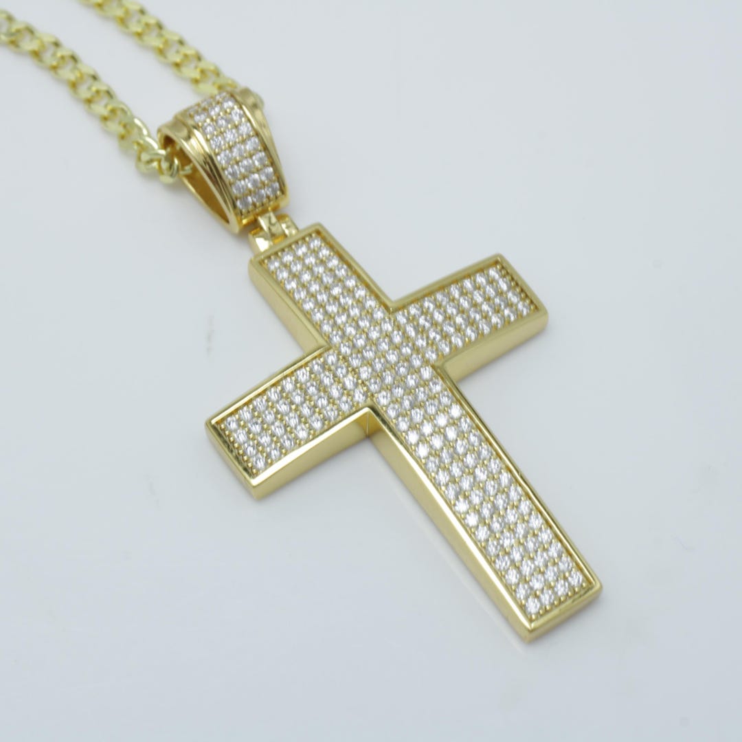 Men's Diamond Cross Pendant Sterling Silver Gold-tone 21-inch Chain ...