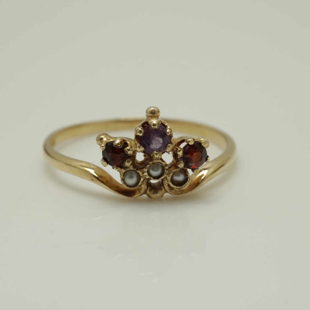 Vintage Amethyst Garnet Pearl Ring 14k Gold Size 6.75 Multi Stone Ring ...