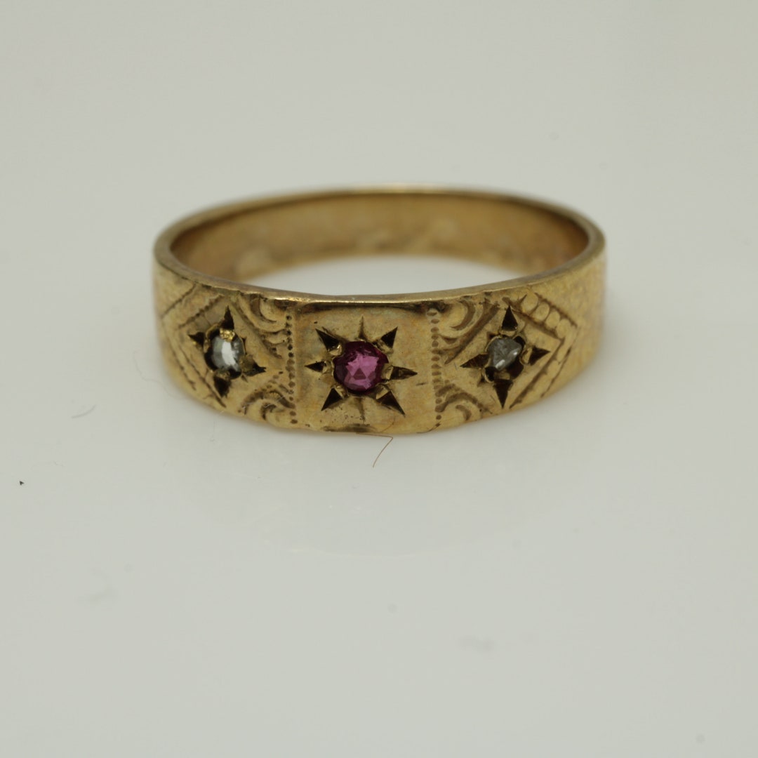 Vintage Ruby Diamond Ring 14k Gold Pinky Ring Size 2 - Etsy