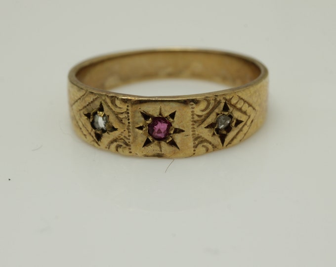 Vintage Ruby Diamond Ring 14k Gold Pinky Ring Size 2 - Etsy