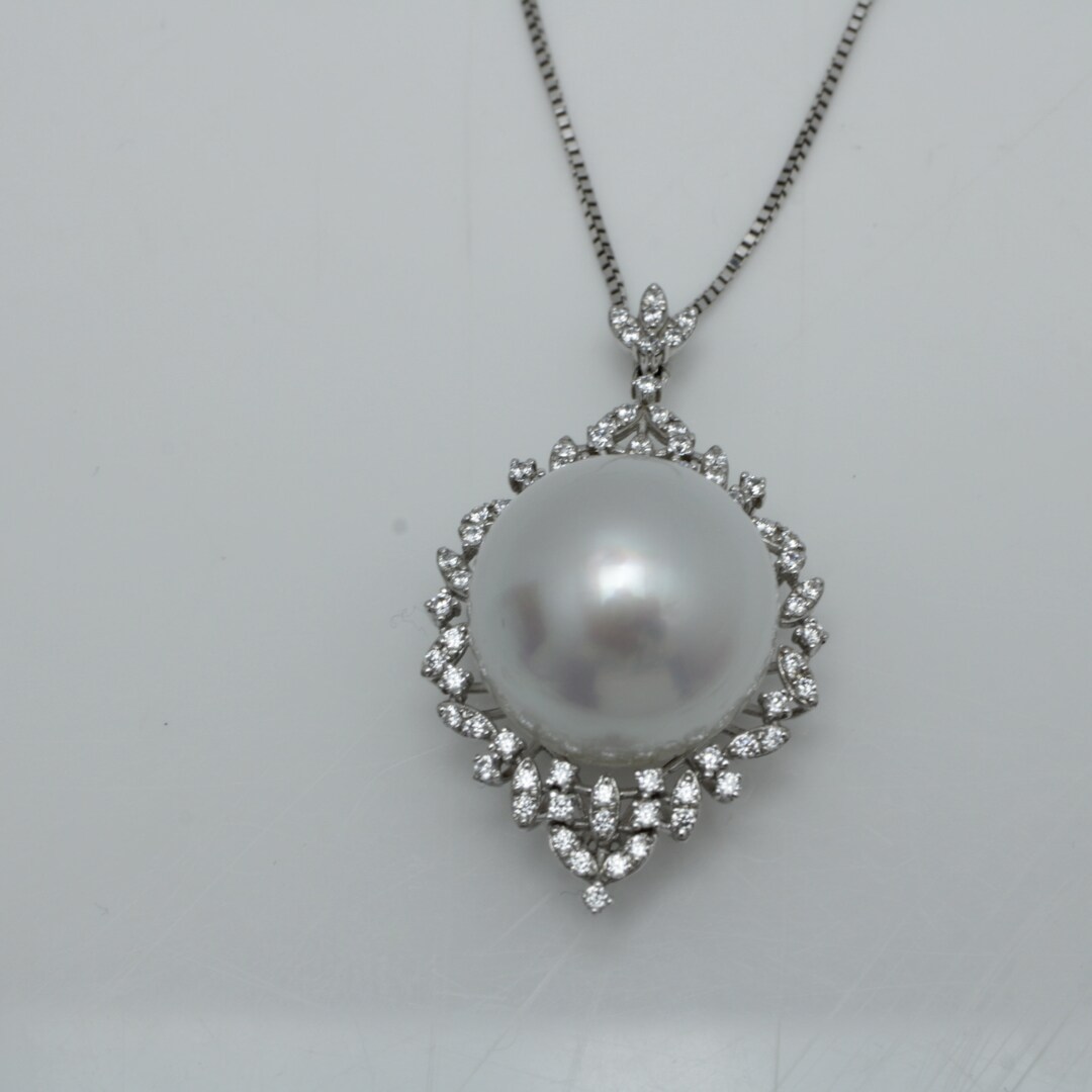 Mobe Pearl Diamond Necklace 18k White Estate Item 14k Gold Chain - Etsy