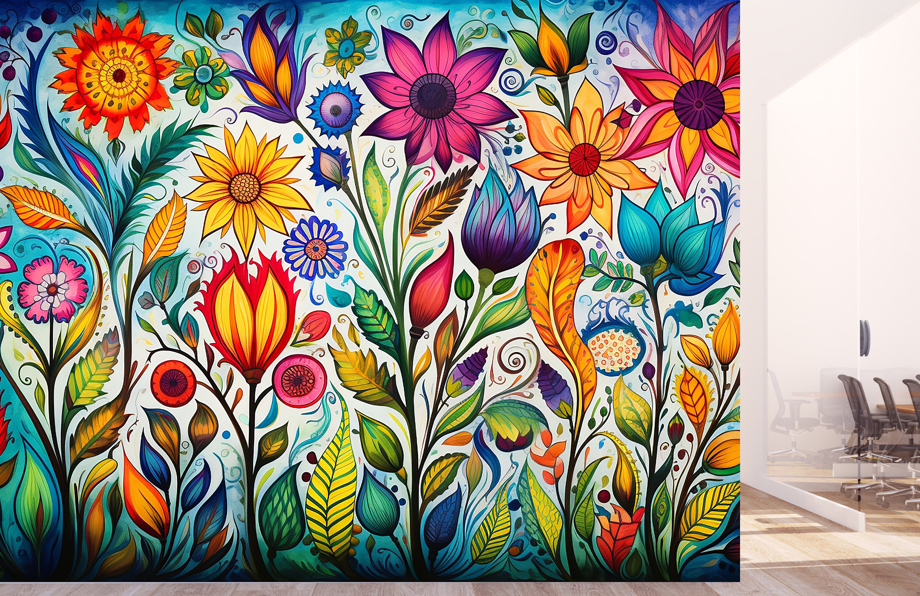 Wildflower Wallpaper Mural Boho Floral Peel and Stick Mural Wallpaper ...