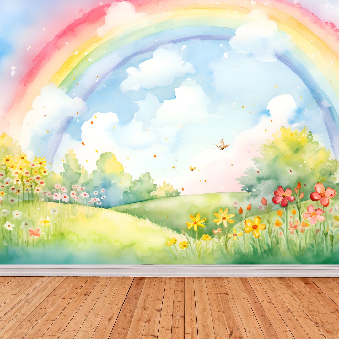 Rainbow Wallpaper Mural Boho Peel and Stick Mural Wallpaper Bohemian ...