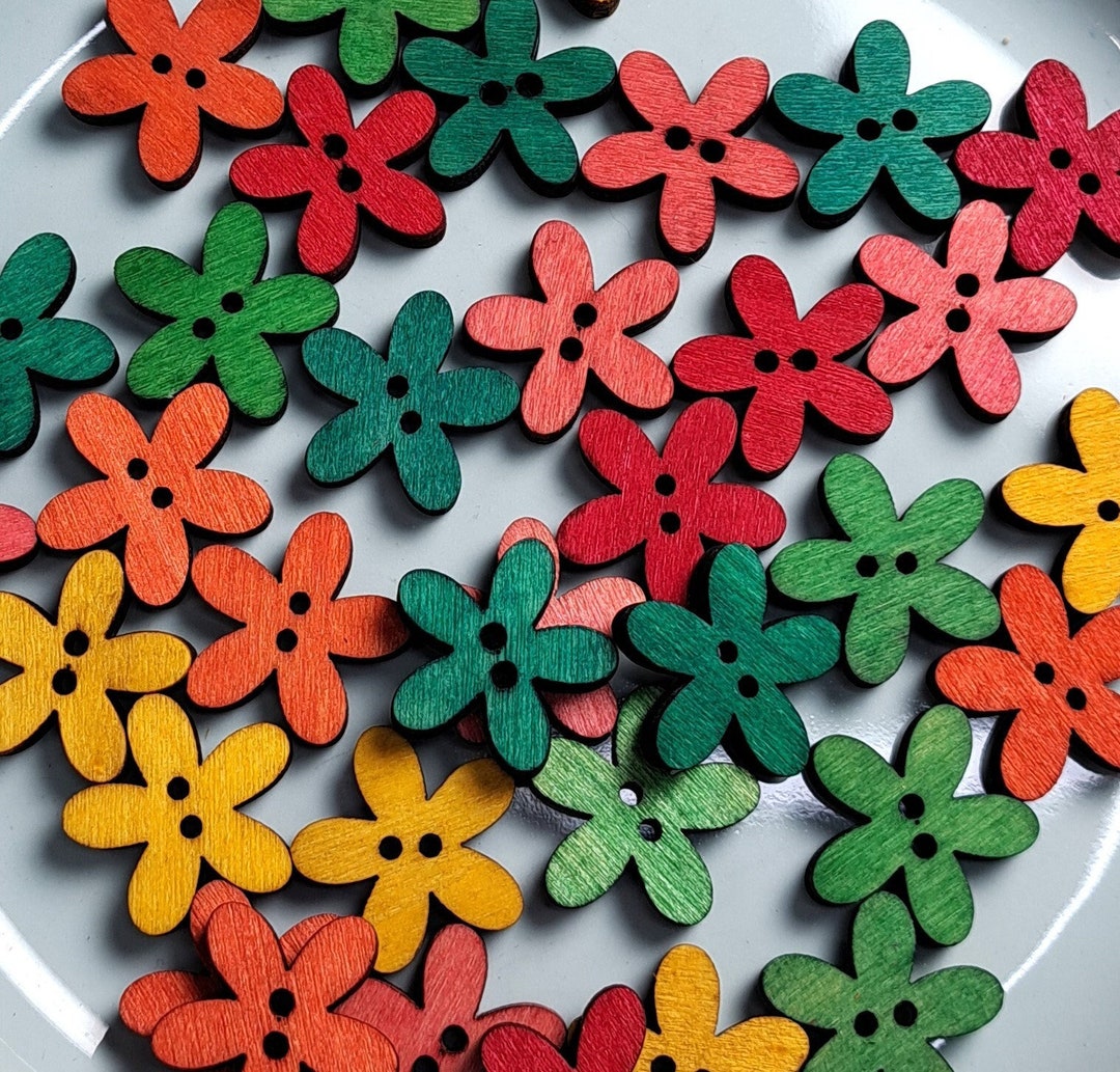 Cute Wooden Buttons Multicolored Daisy Flower Buttons Wood Decorative ...