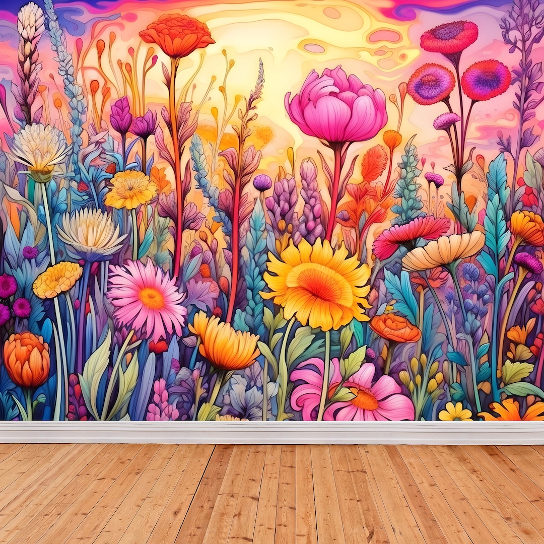 Wildflower Wallpaper Mural Floral Peel and Stick Mural Wallpaper ...