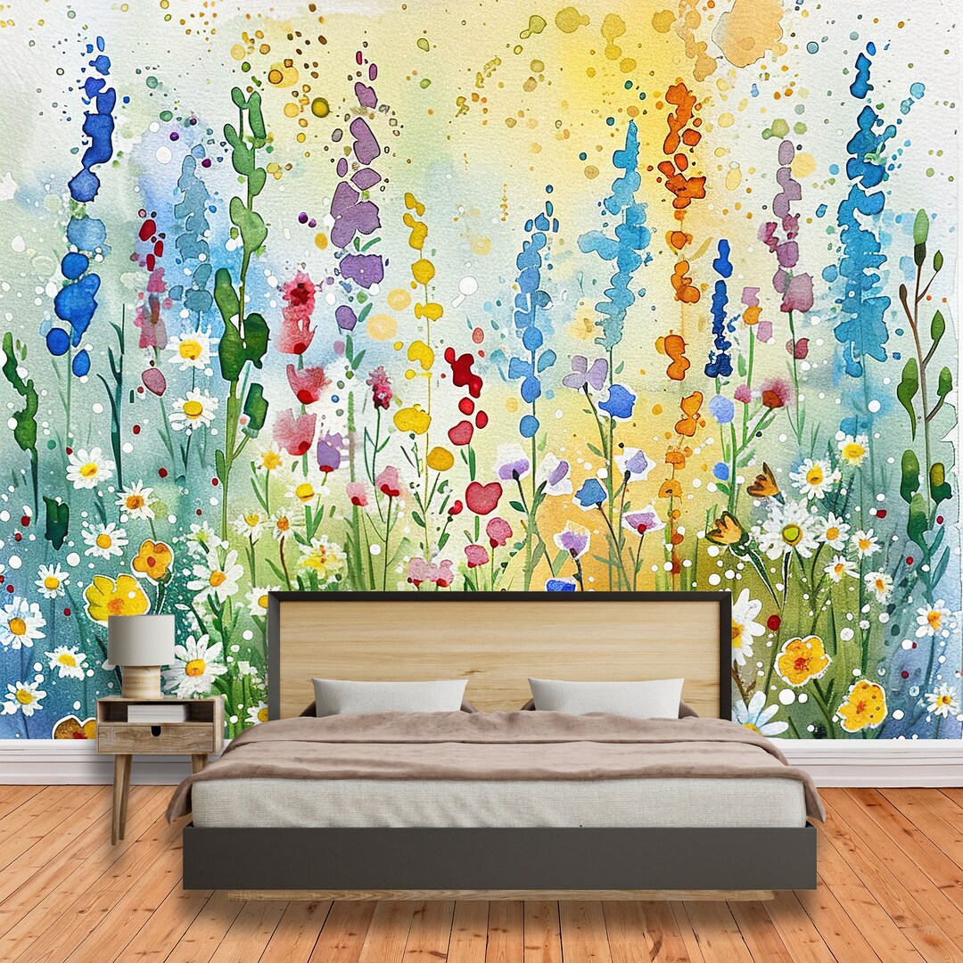 Purple Wildflower Wall Mural Peel and Stick Mural Wallpaper Magical ...