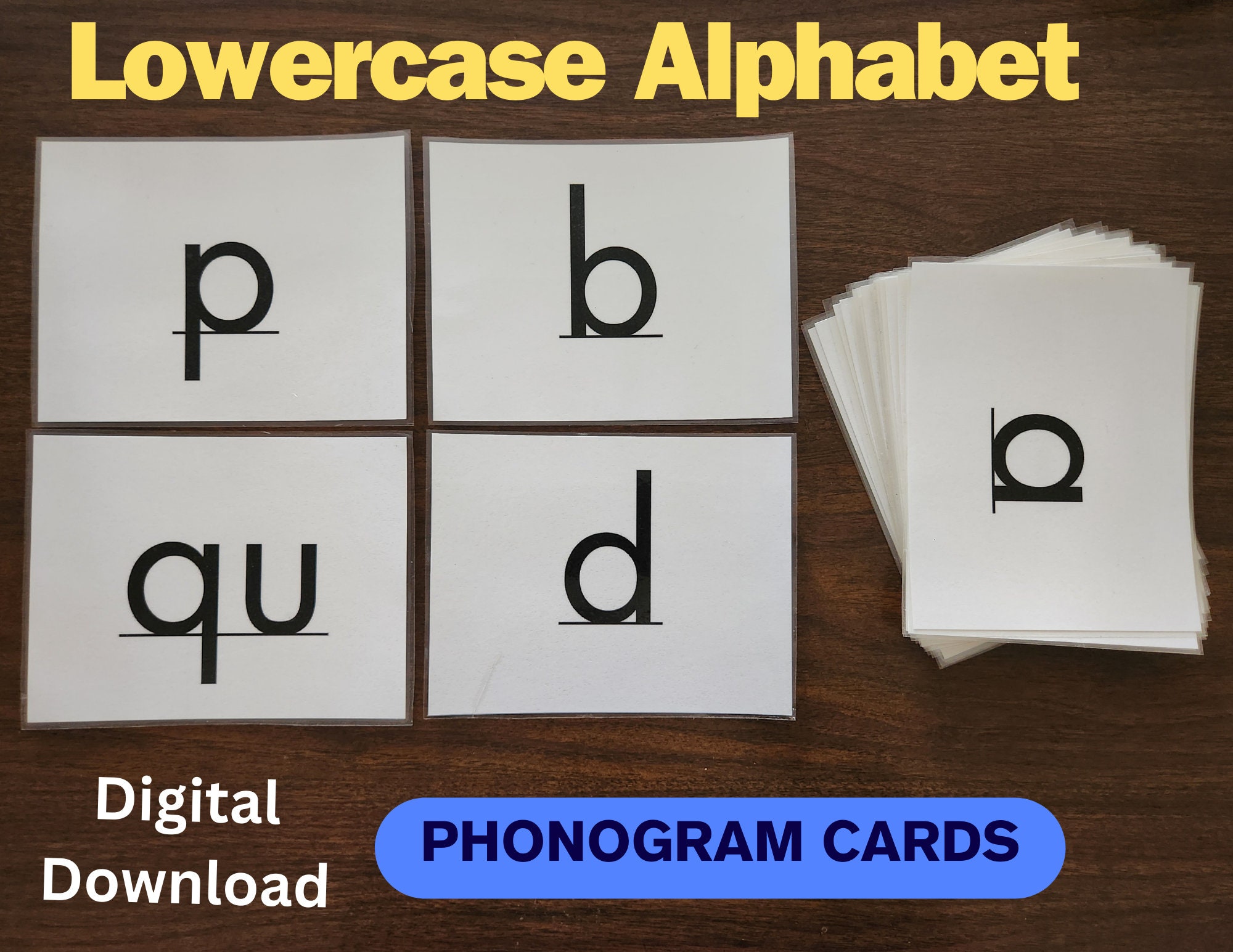 26 Lowercase Letter Alphabet A-z Phonogram Cards, Black Letters, 4.25 ...