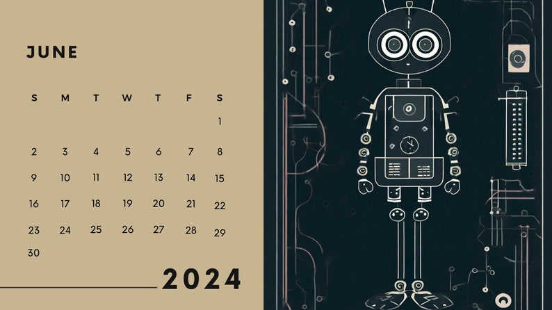 2024 Retro Futurism Robot Art Calendar for Digital Download - Etsy