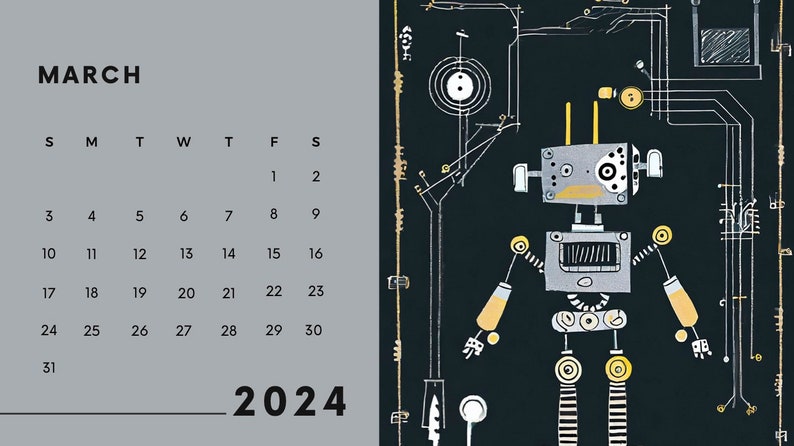 2024 Retro Futurism Robot Art Calendar for Digital Download - Etsy