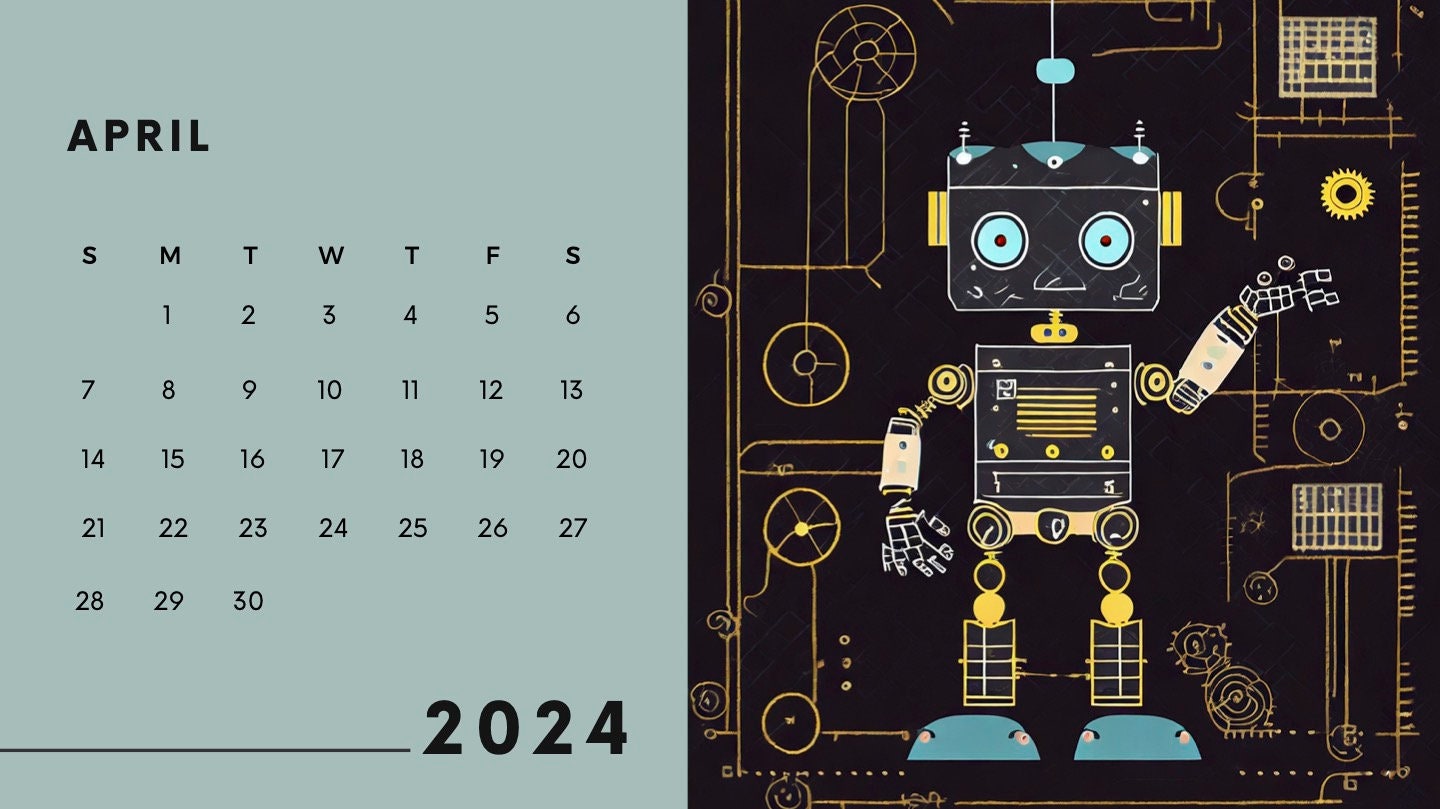 2024 Retro Futurism Robot Art Calendar for Digital Download - Etsy