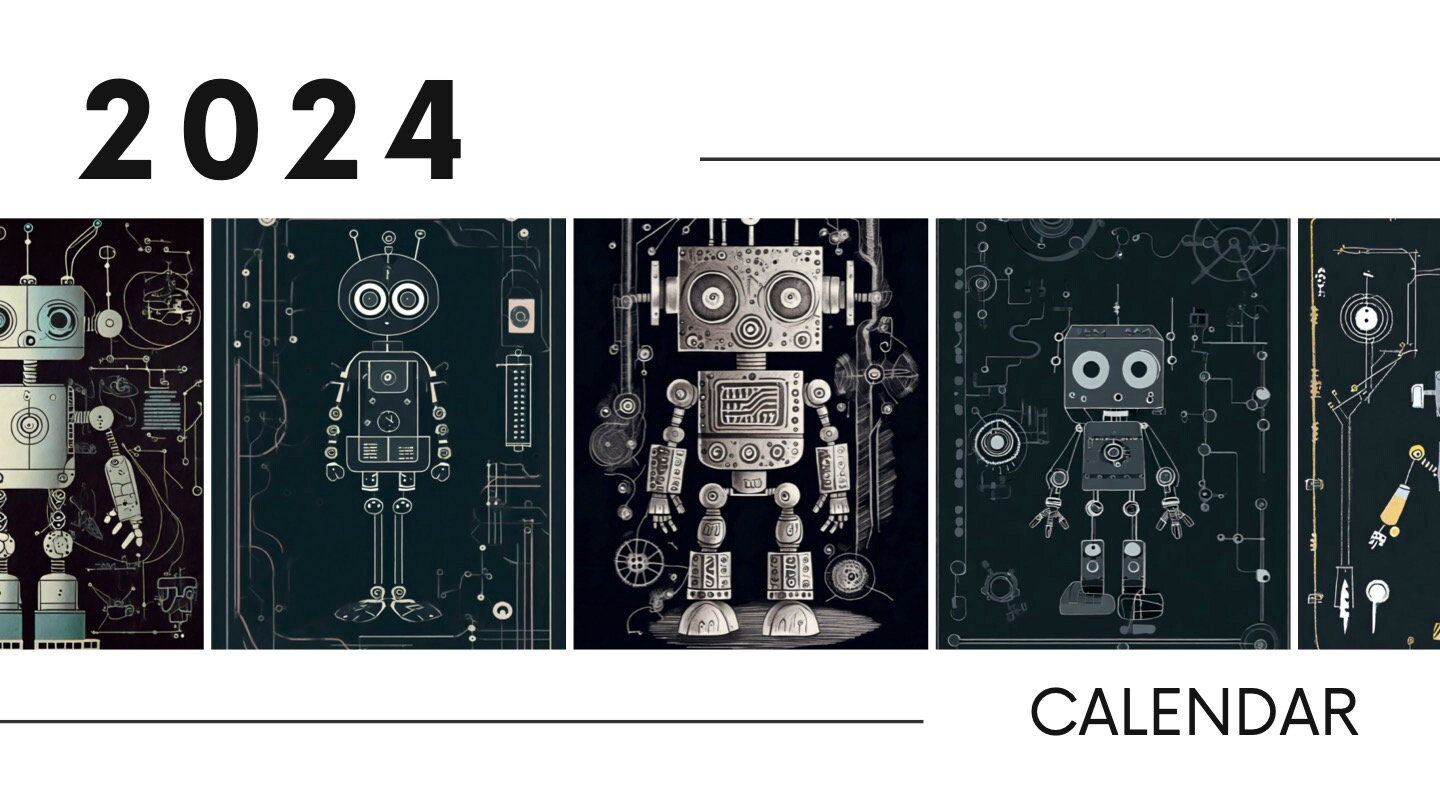 2024 Retro Futurism Robot Art Calendar for Digital Download - Etsy