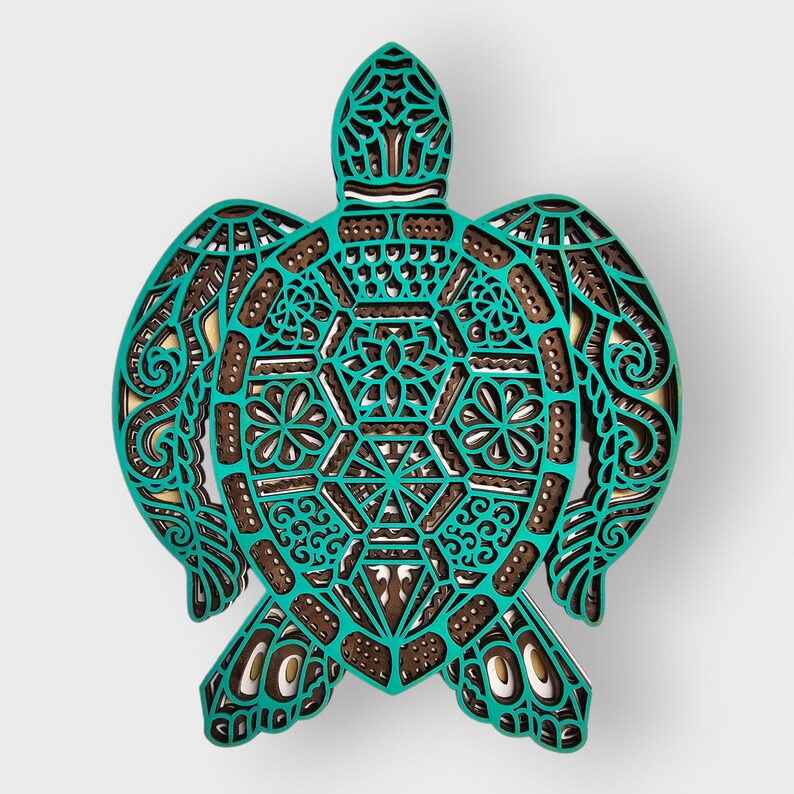 3D Sea Turtle, Multi-layer Wood Laser Cut Decor, Mandala Design, Ocean ...
