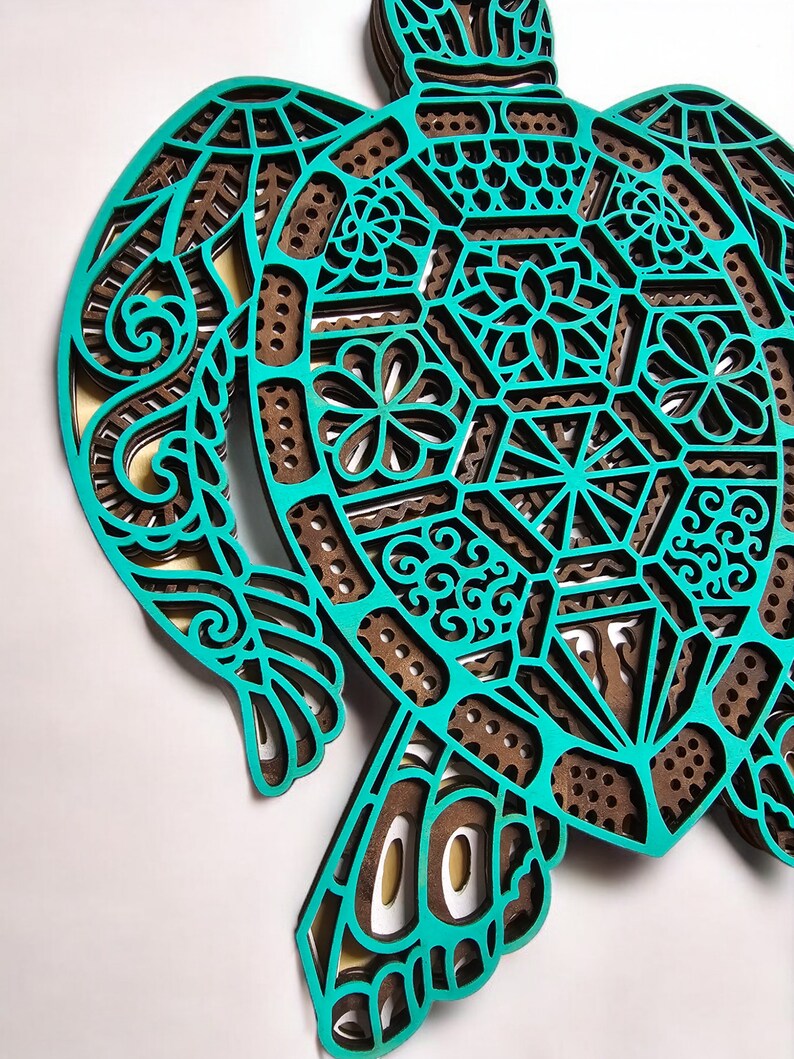 3D Sea Turtle, Multi-layer Wood Laser Cut Decor, Mandala Design, Ocean ...