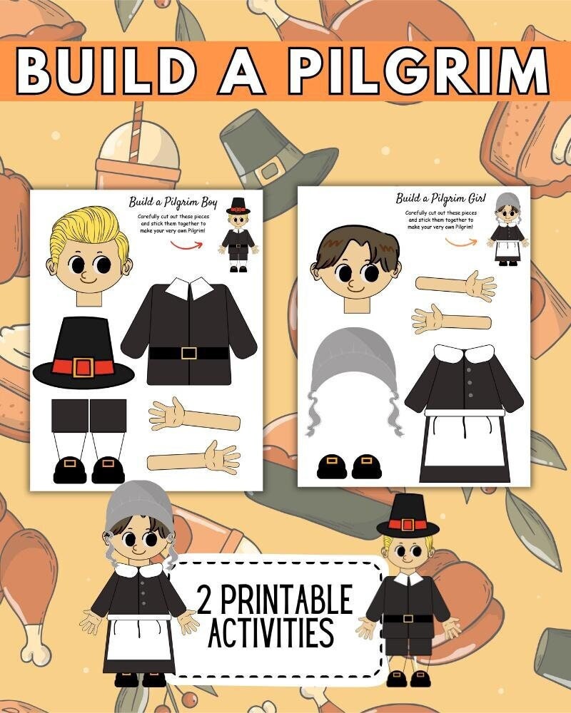 Build a Pilgrim Activity for Kids | Thanksgiving Printable Craft | DIY ...