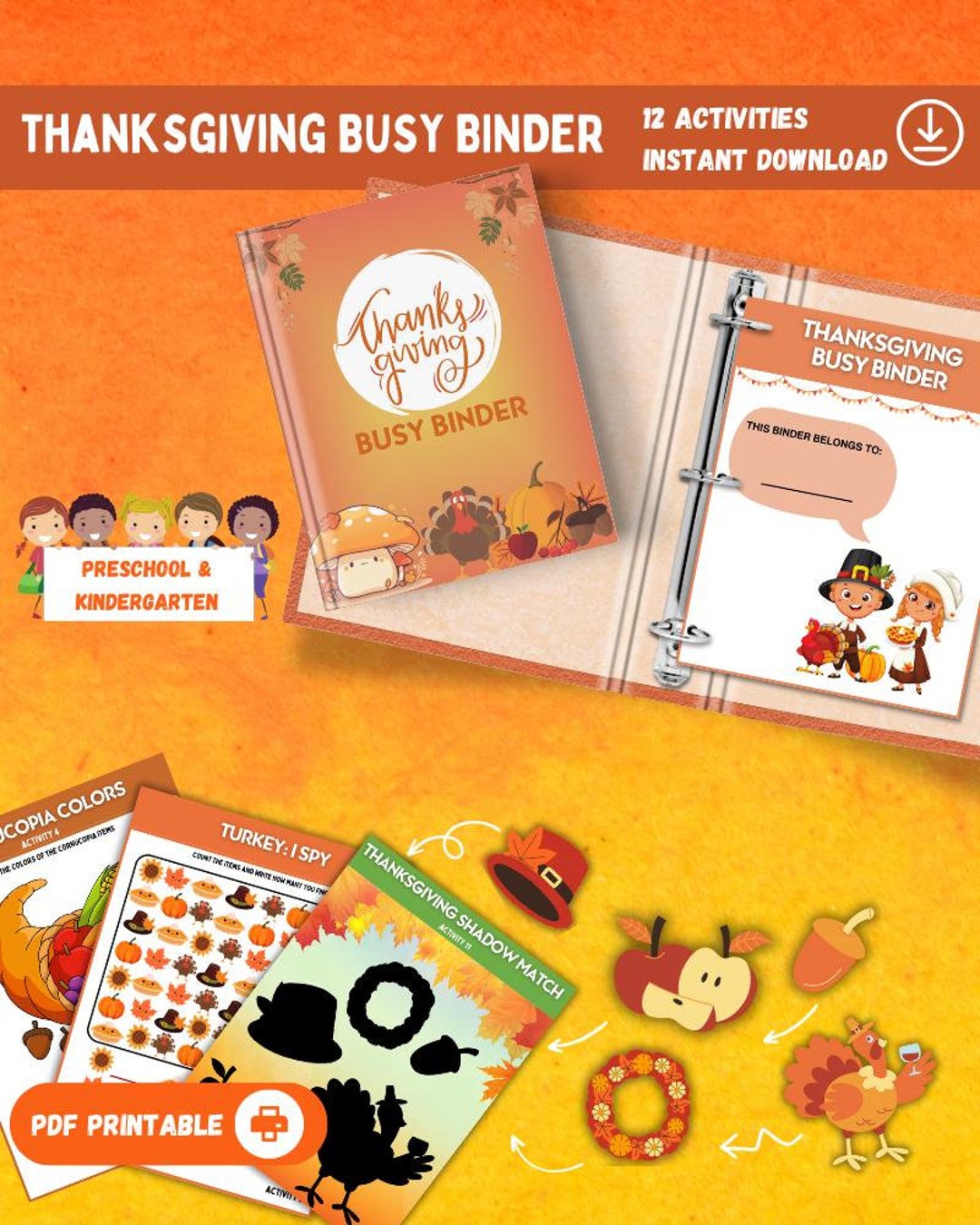 Thanksgiving Busy Binder for Kids | Printable Activities | Matching ...