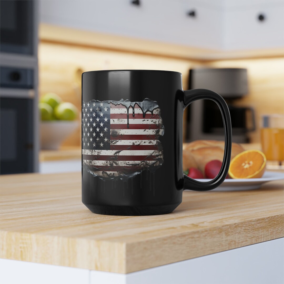 Established 1776 American Flag 15oz Black Coffee Cup, Patriotic Mug ...