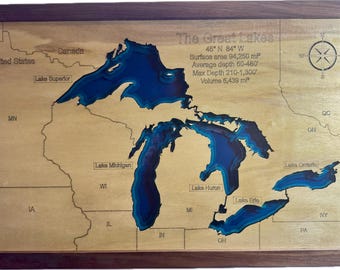Michigan Great Lakes Map - Multiple Layer Laser Cut -- Size: 13.5 X 10. ...
