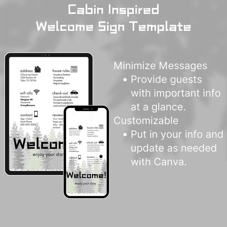 Airbnb Welcome Sign Template: Cabin Decor (canva Editable, Printable ...