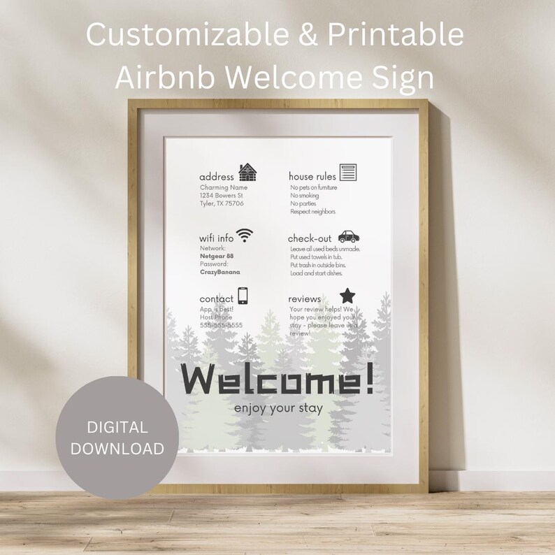Airbnb Welcome Sign Template: Cabin Decor (canva Editable, Printable ...