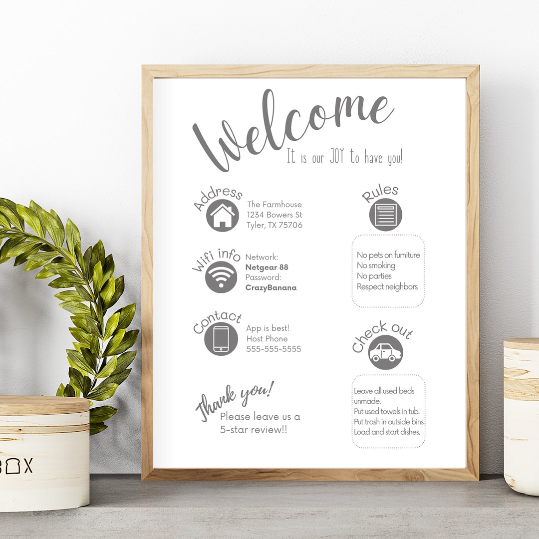 Editable Airbnb Welcome Sign Template, Instant Download, Printable ...