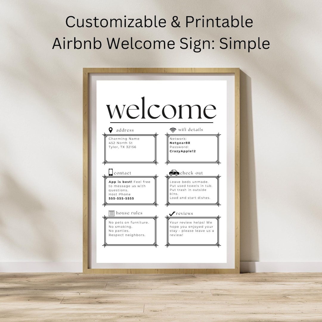 Editable Airbnb Welcome Sign Template: Printable Property Information ...