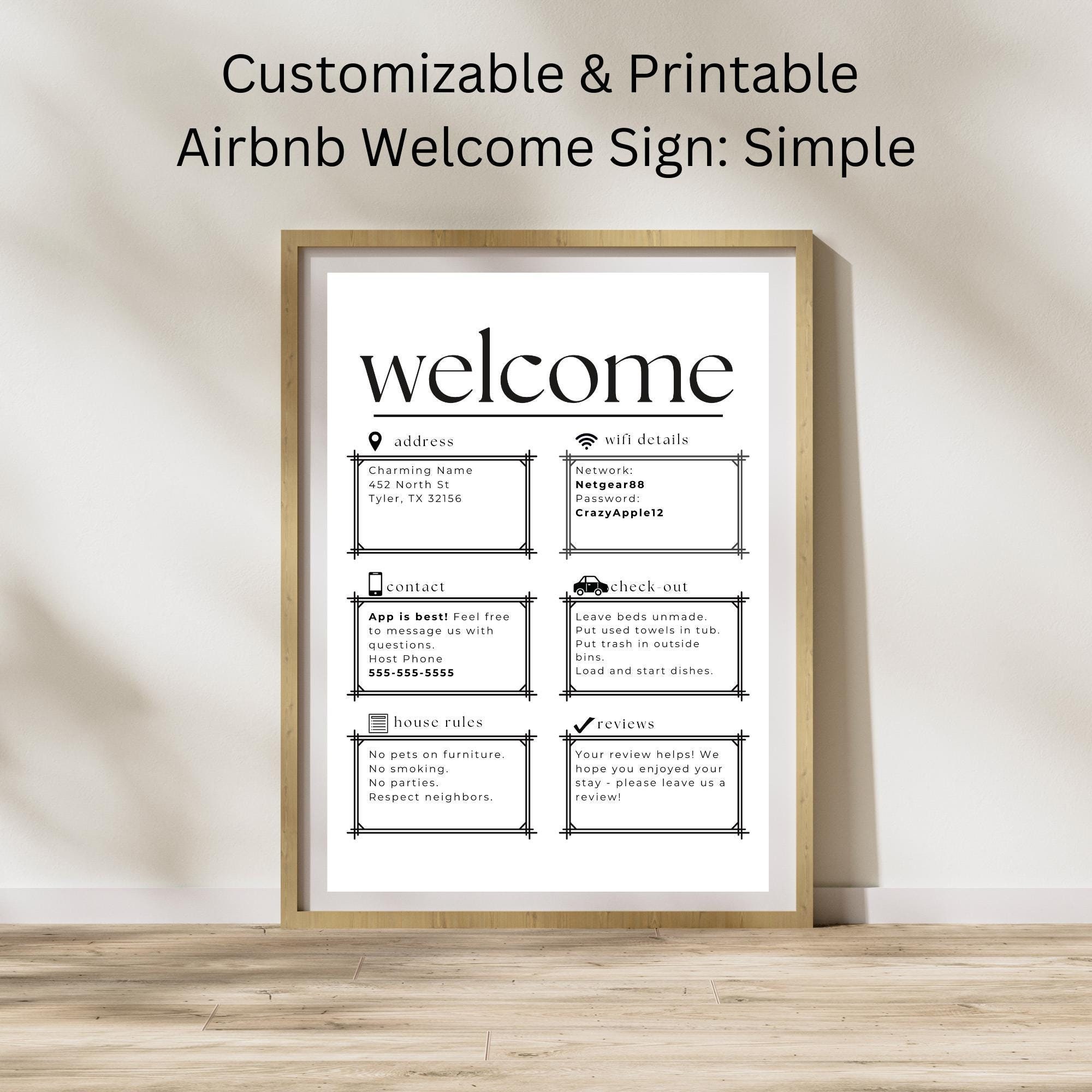 Editable Airbnb Welcome Sign Template: Printable Property Information ...