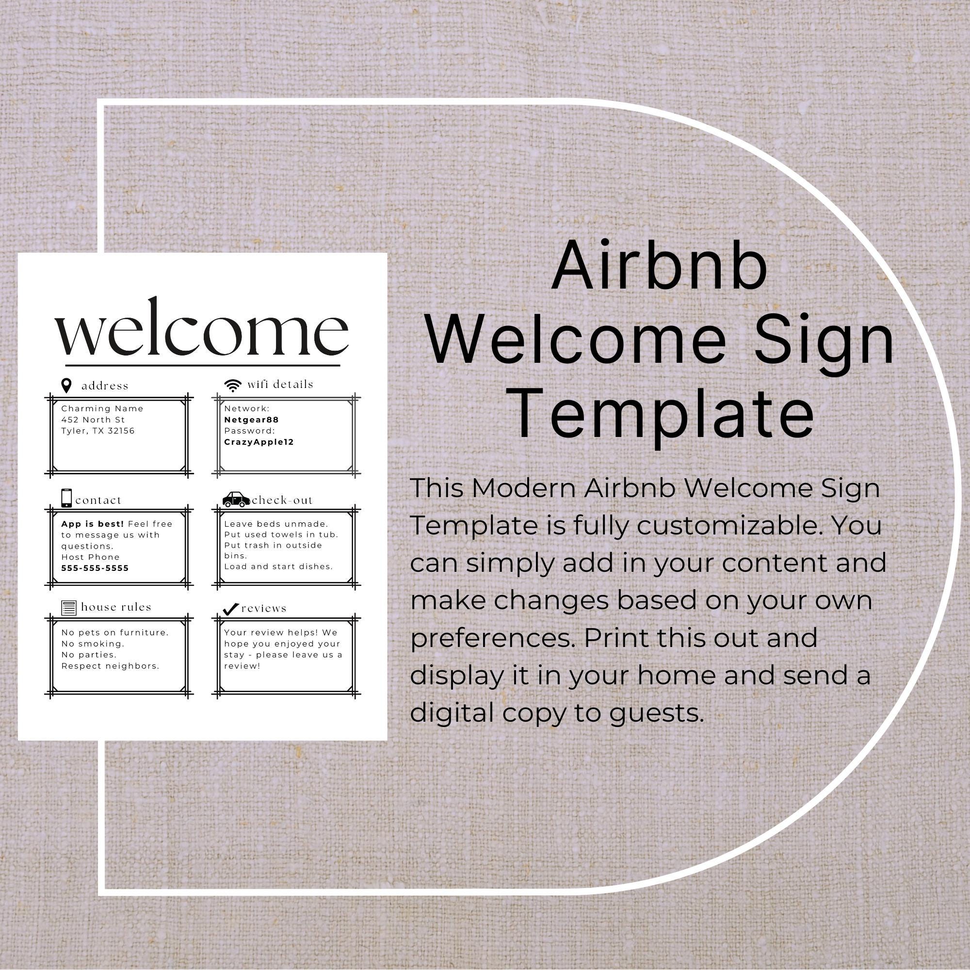 Editable Airbnb Welcome Sign Template: Printable Property Information ...