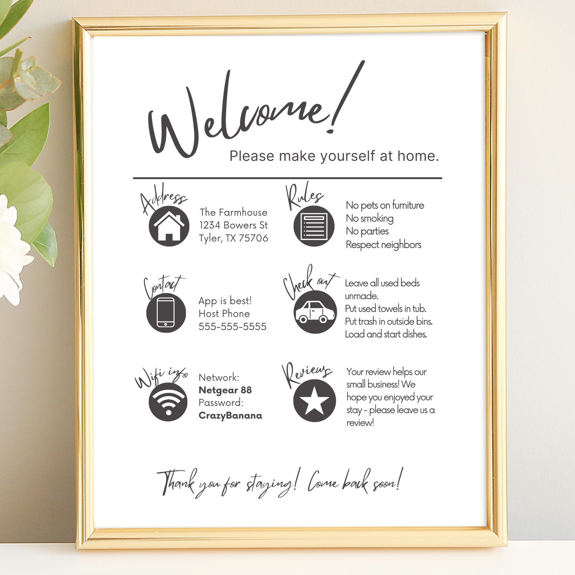 Editable Airbnb Welcome Sign Template: Guest Information Board (canva ...