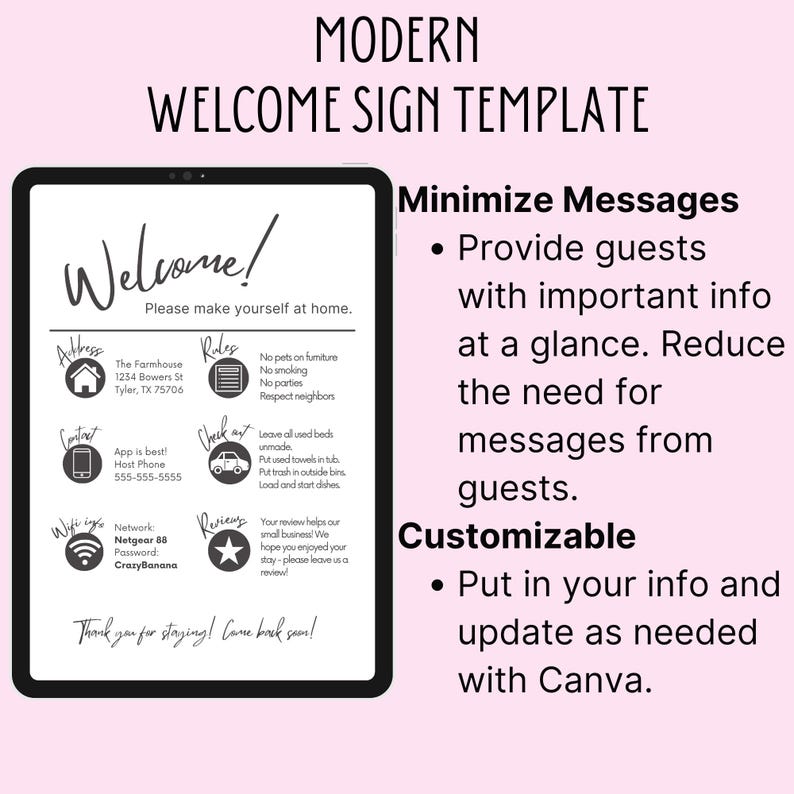 Editable Airbnb Welcome Sign Template | Instant Download, Printable ...
