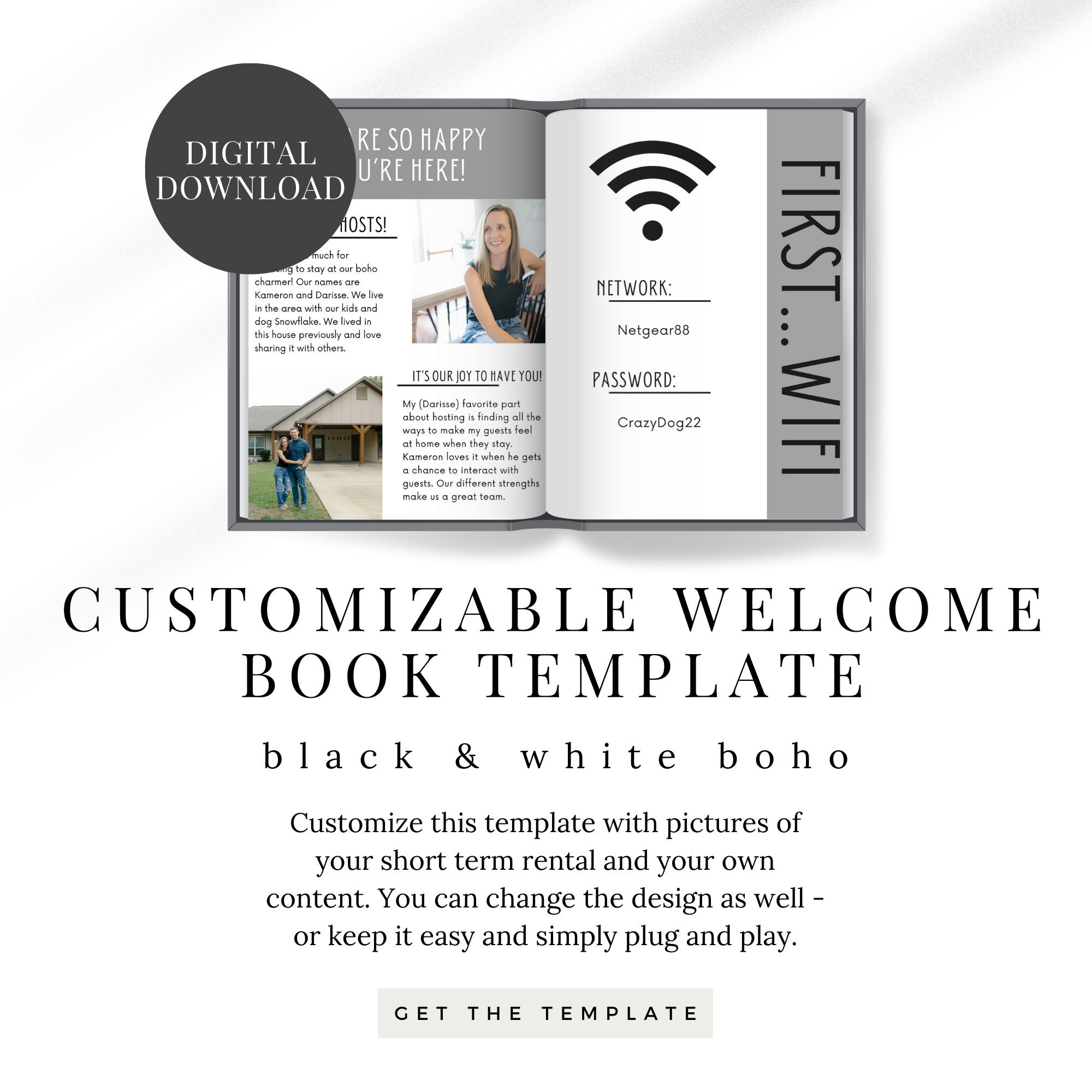 Welcome Book Airbnb, Black White Modern Welcome Book, Short-term Rental ...