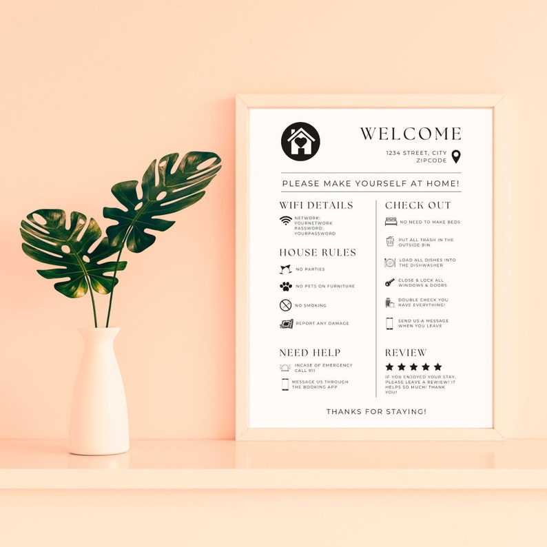 Editable Airbnb Welcome Sign Template, Printable & Customizable Guest ...