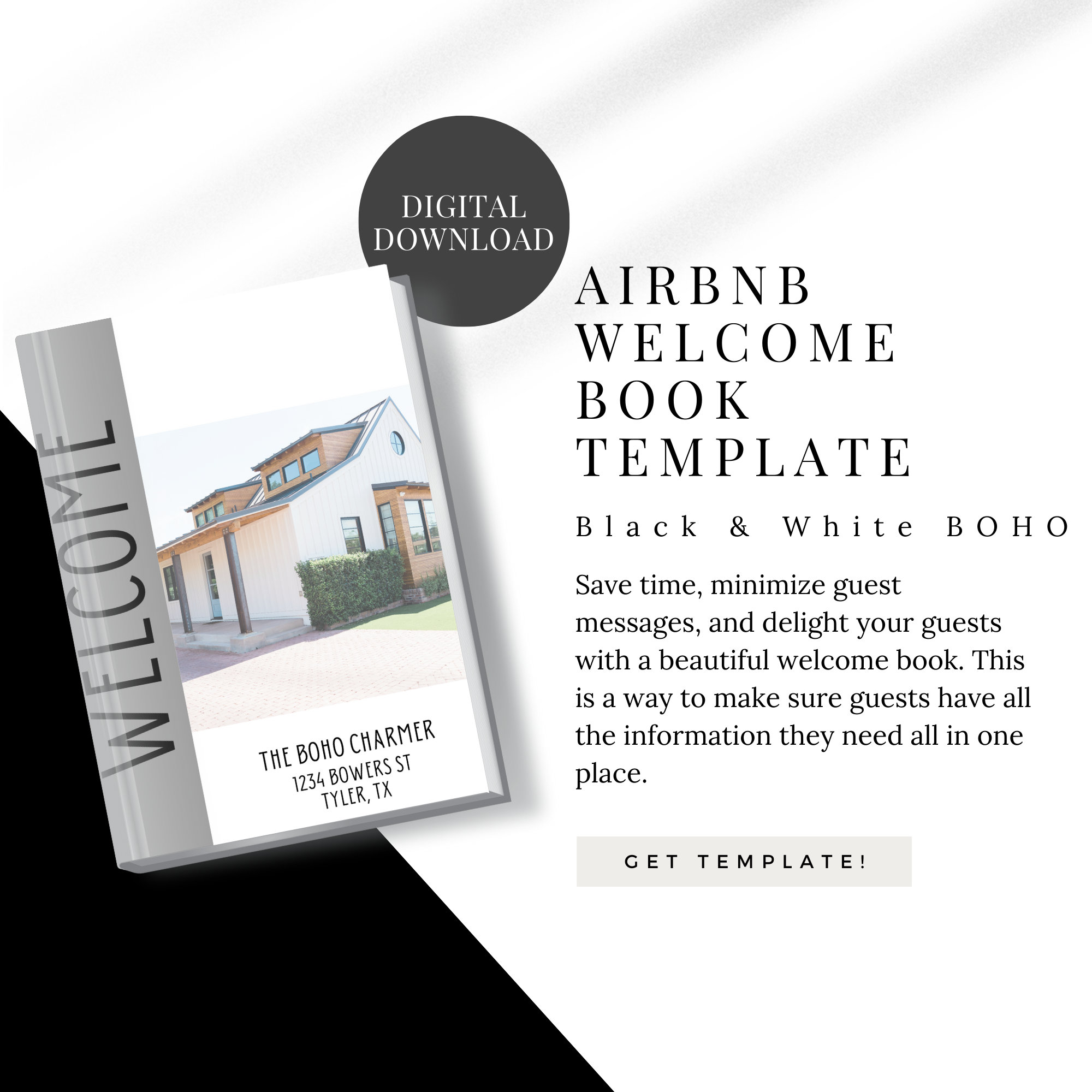 Welcome Book Airbnb, Black White Modern Welcome Book, Short-term Rental ...
