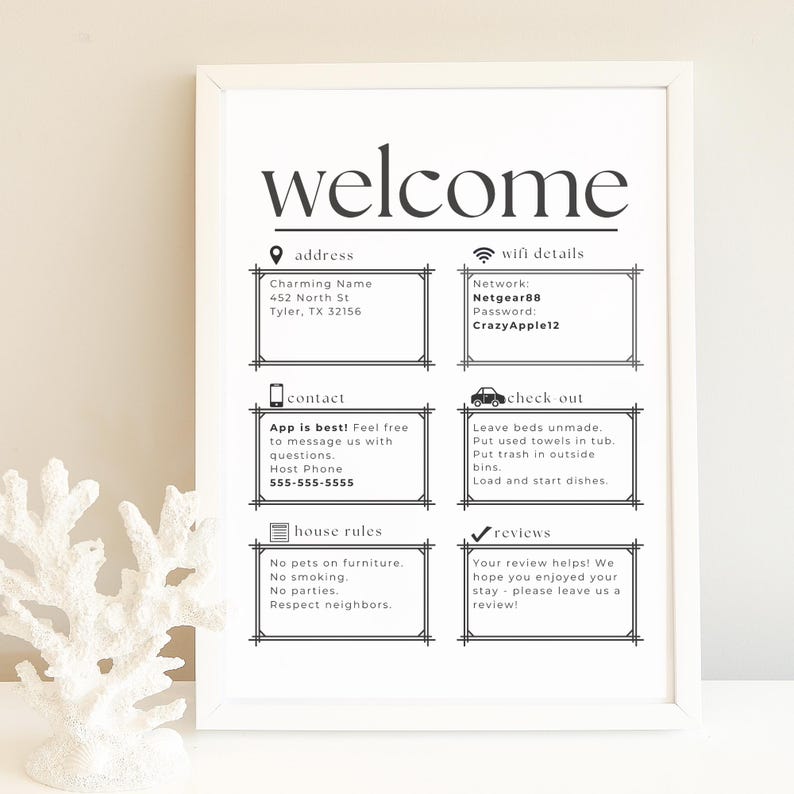 Editable Airbnb Welcome Sign Template: Printable Property Information ...