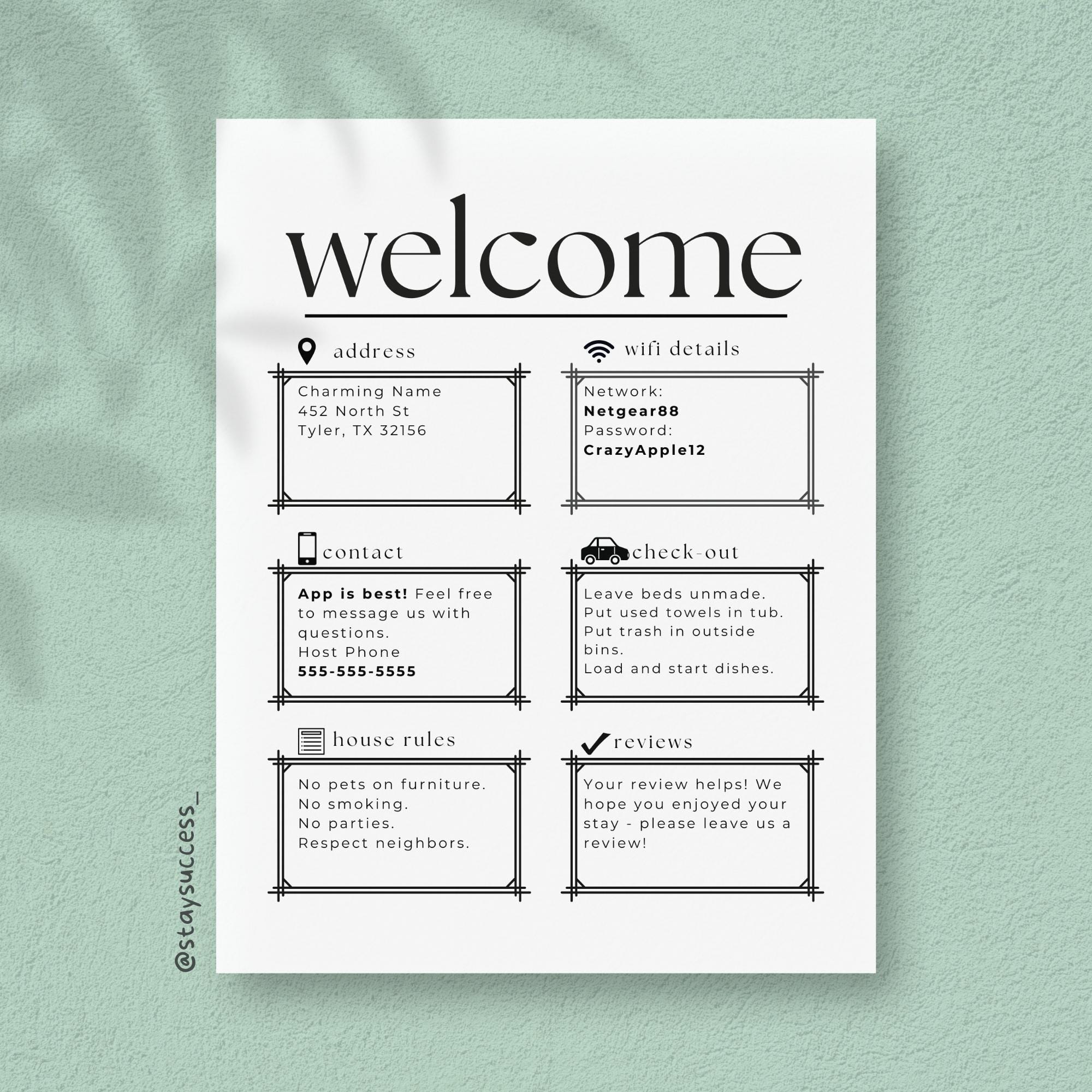 Editable Airbnb Welcome Sign Template: Printable Property Information ...