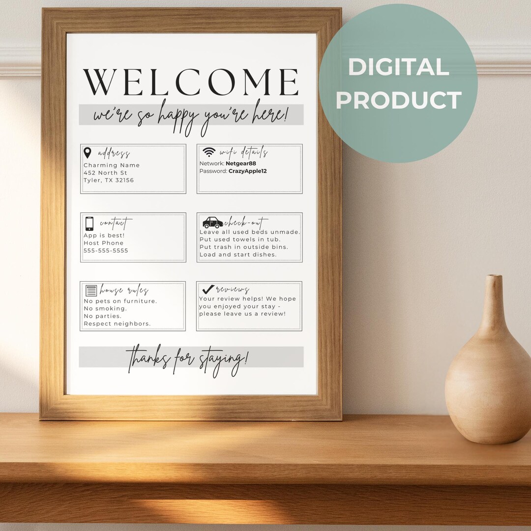 Editable Airbnb Welcome Sign Template: Information for Guests (digital ...