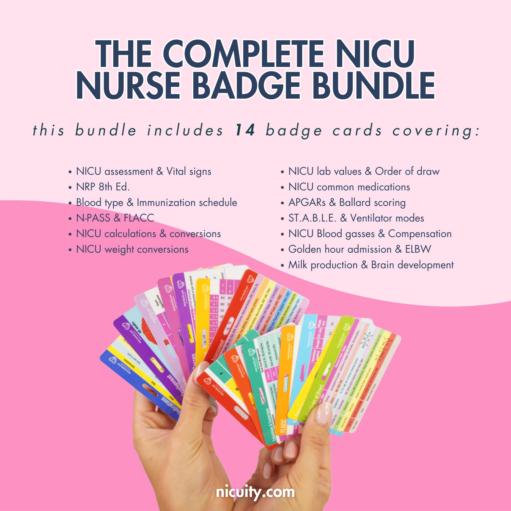 Ultimate NICU Nurse Badge Reference Card Bundle | Bundle of 14 NICU Badge Reference Cards for ...