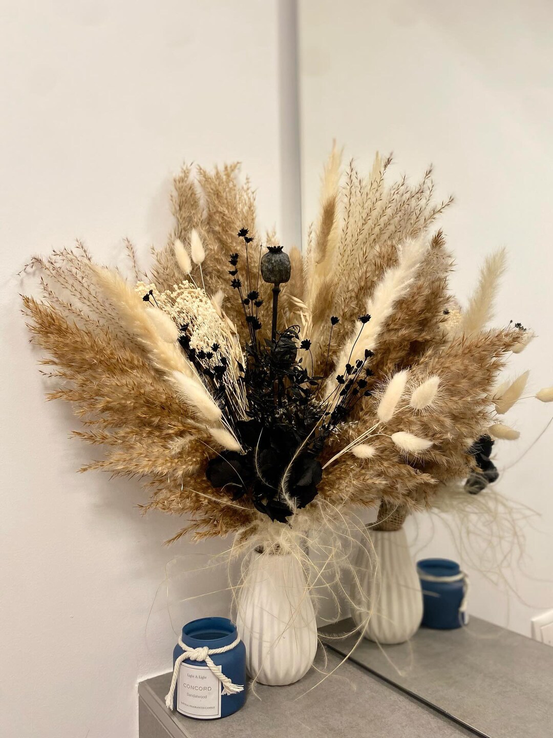 Extravagant Dried Flower Bouquet With Pampas Grass and Black Hydrangeas ...