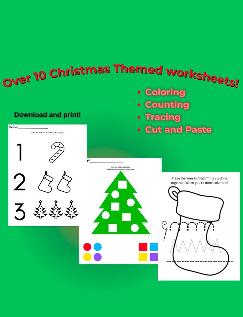Christmas Preschool Worksheets Bundle: Tracing, Coloring, Counting ...