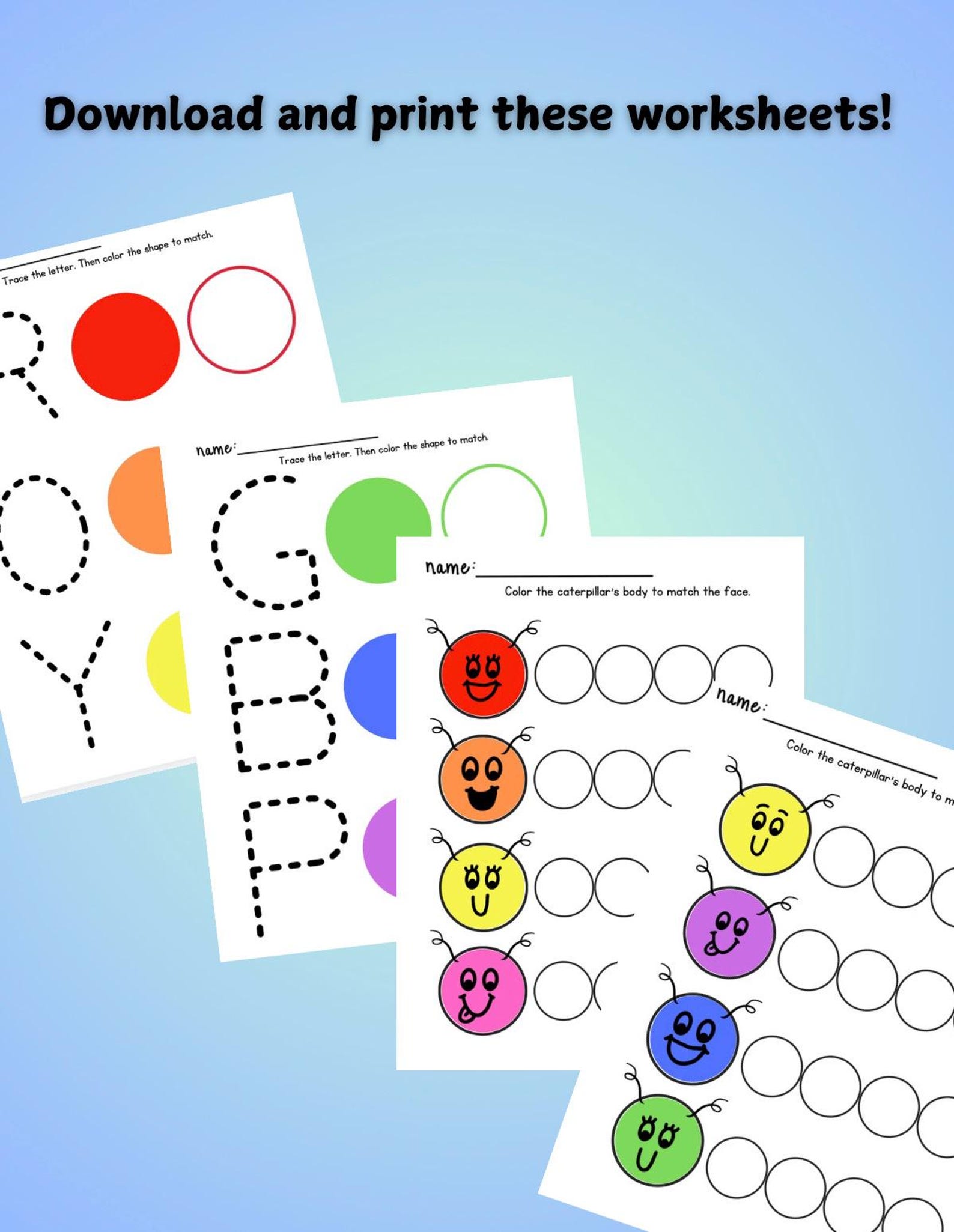 Preschool Worksheets: Shape Tracing & Color Matching (digital Download ...