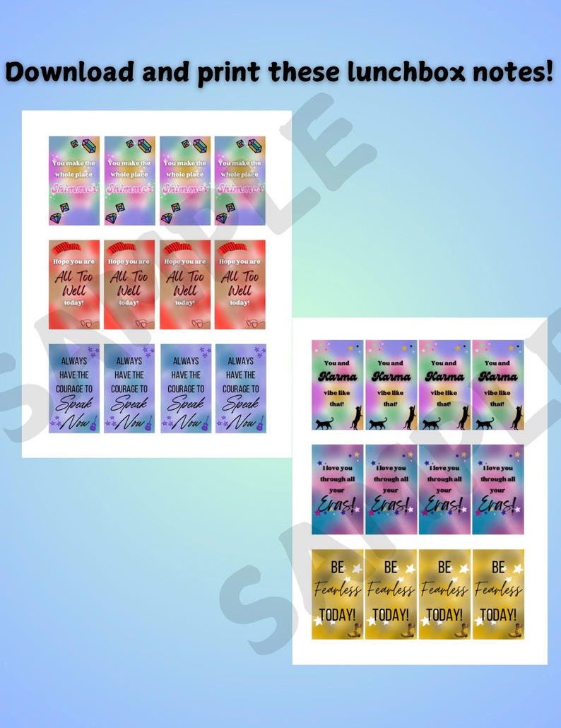 Instant Download Printable Lunchbox Notes and Messages for Swiftie - Etsy
