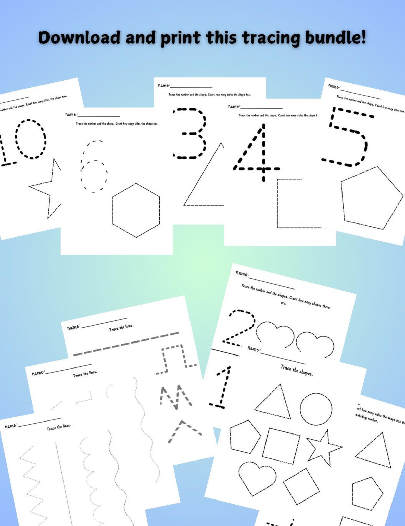 Download and Print Tracing Worksheet Bundle for Preschool Counting ...