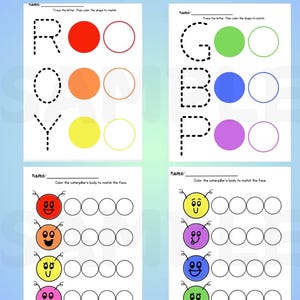 Preschool Worksheets: Shape Tracing & Color Matching (digital Download ...